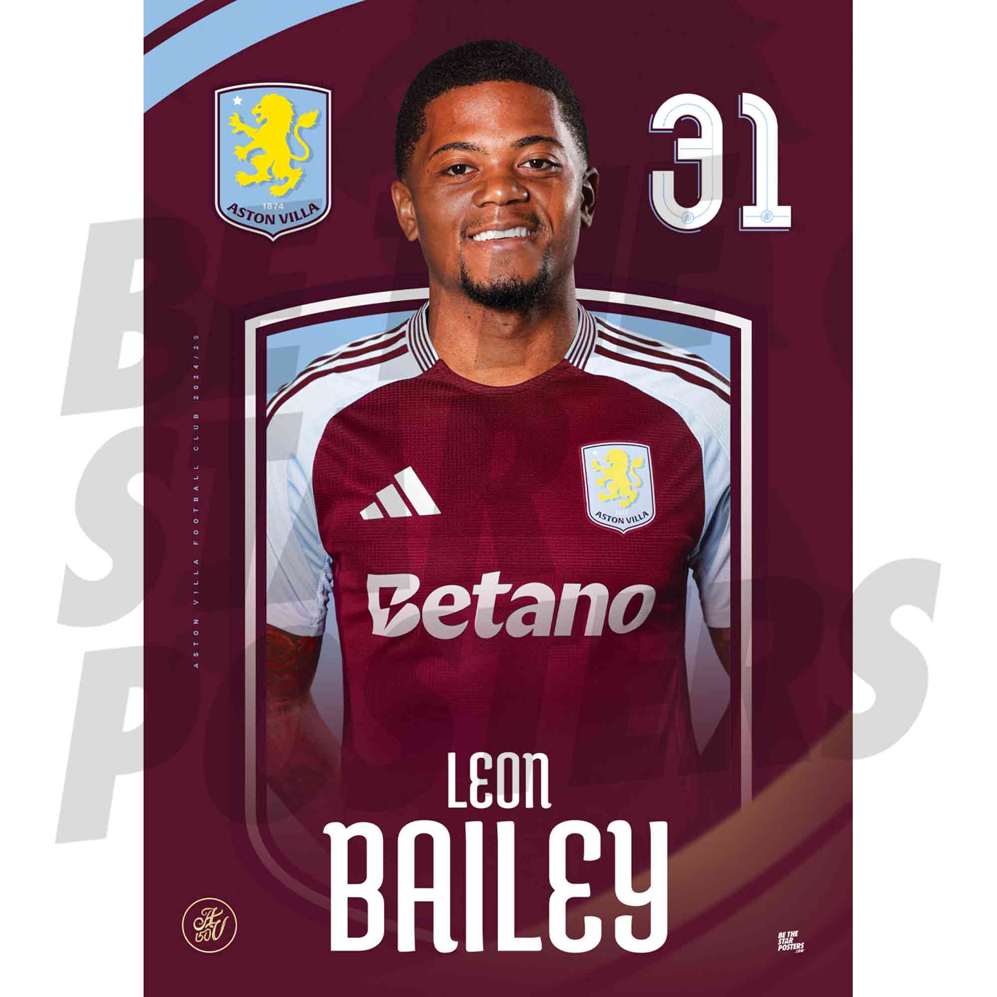 Aston Villa FC | Bailey 24/25 Headshot Poster | Be The Star Posters ...