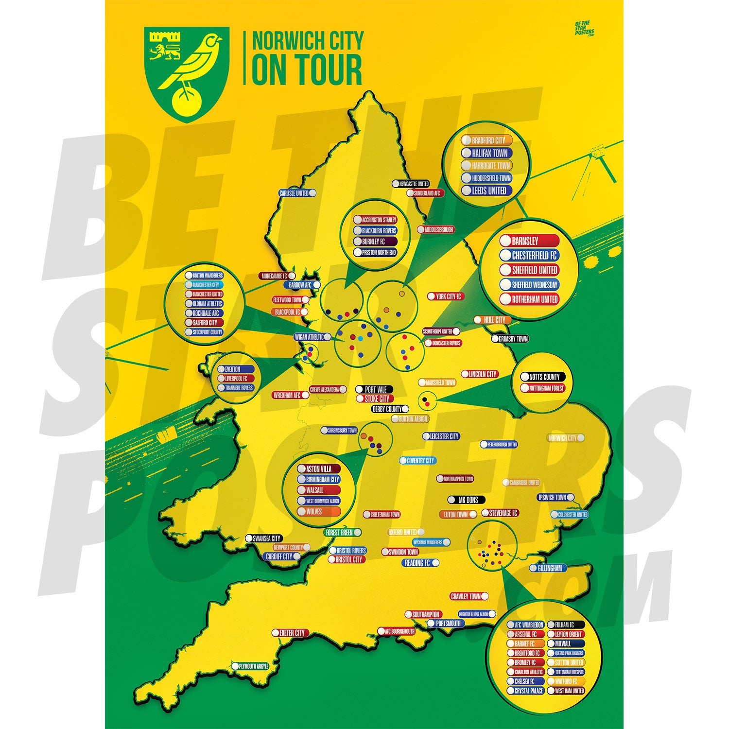 Norwich City FC My Football Tour Map | A2 Poster | Official Print ...