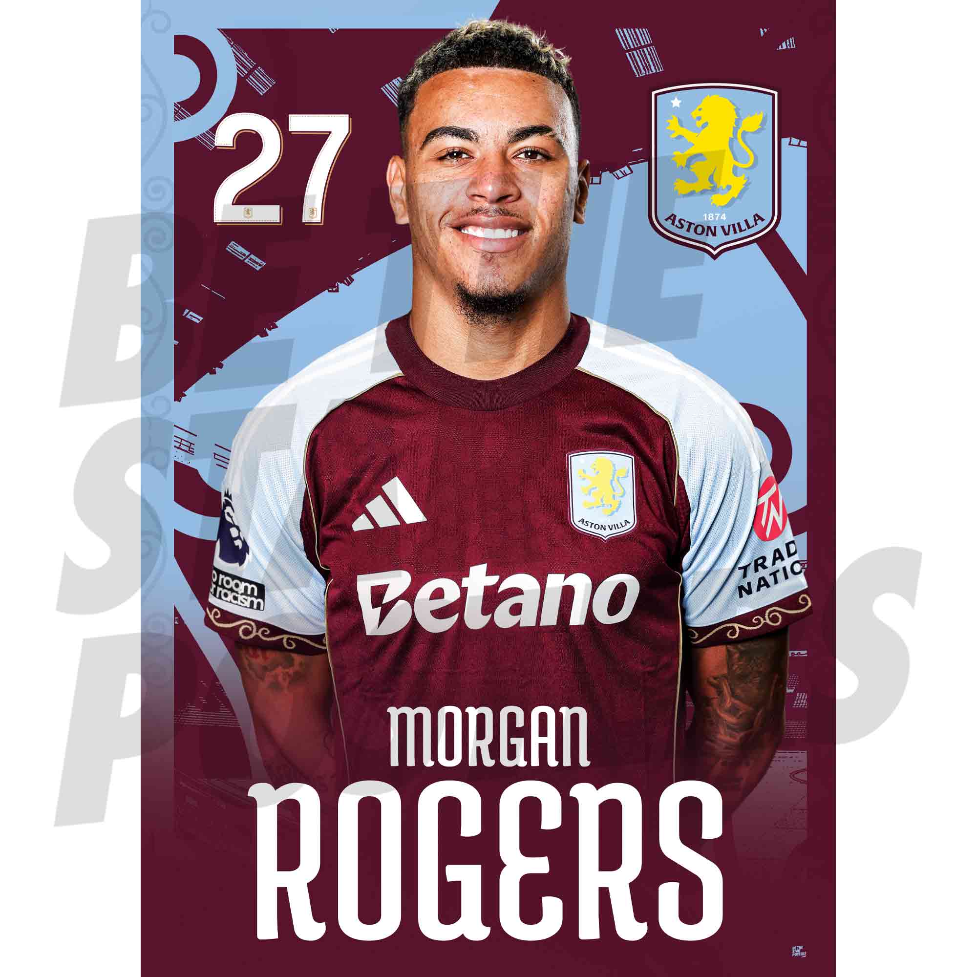 Aston Villa FC Morgan Rogers 25/26 Headshot Poster | Official – Be The ...