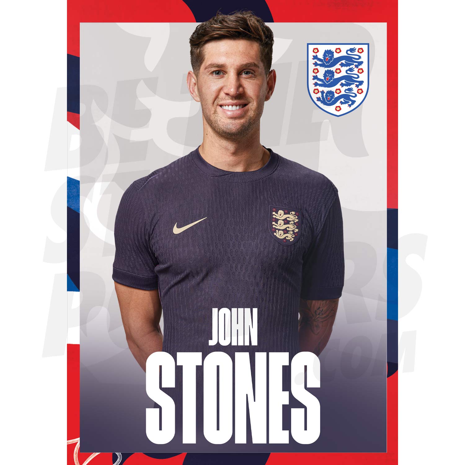 England Football | Stones 24/25 Away Headshot | Be The Star Posters ...