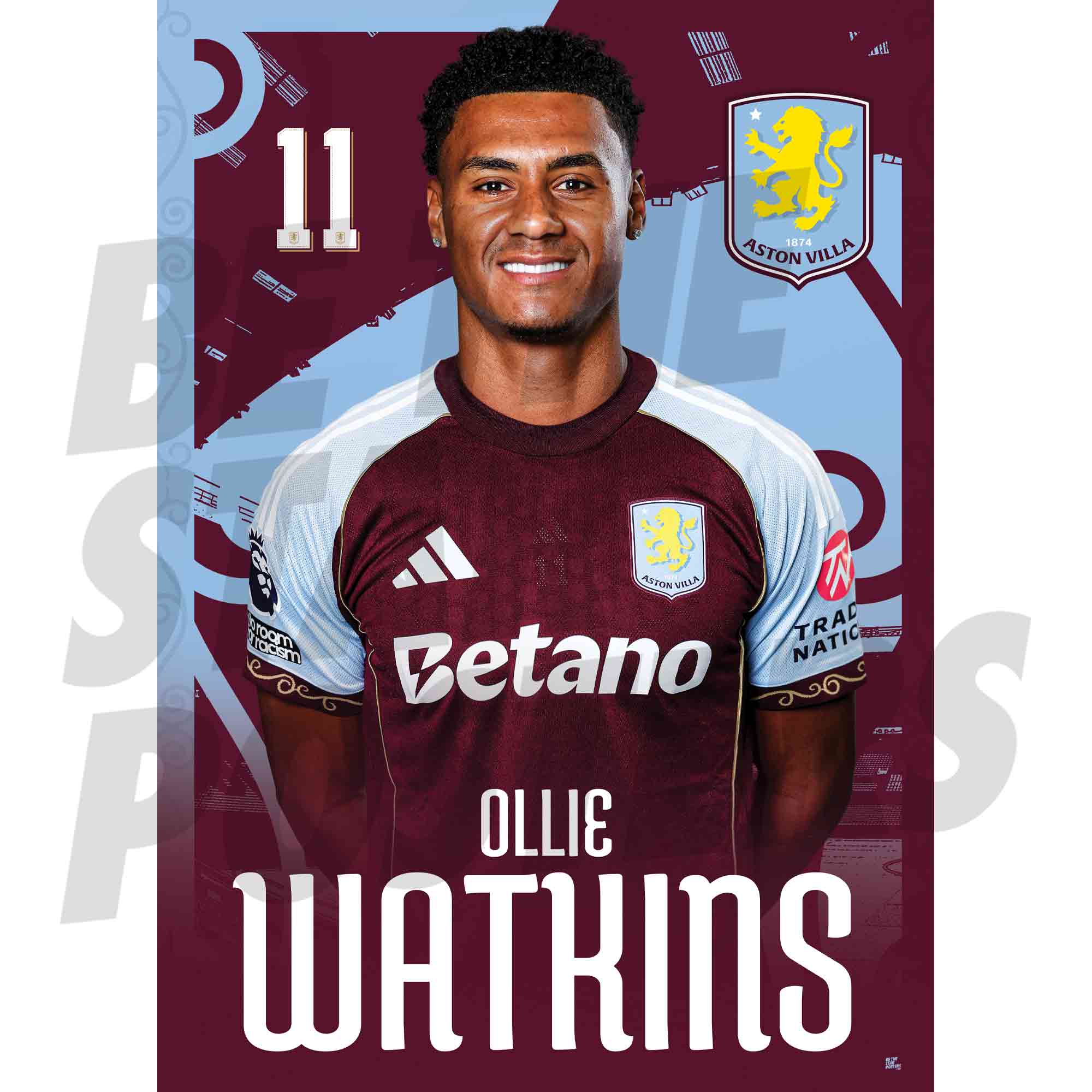 Aston Villa FC Ollie Watkins 25/26 Headshot Poster | Official – Be The ...