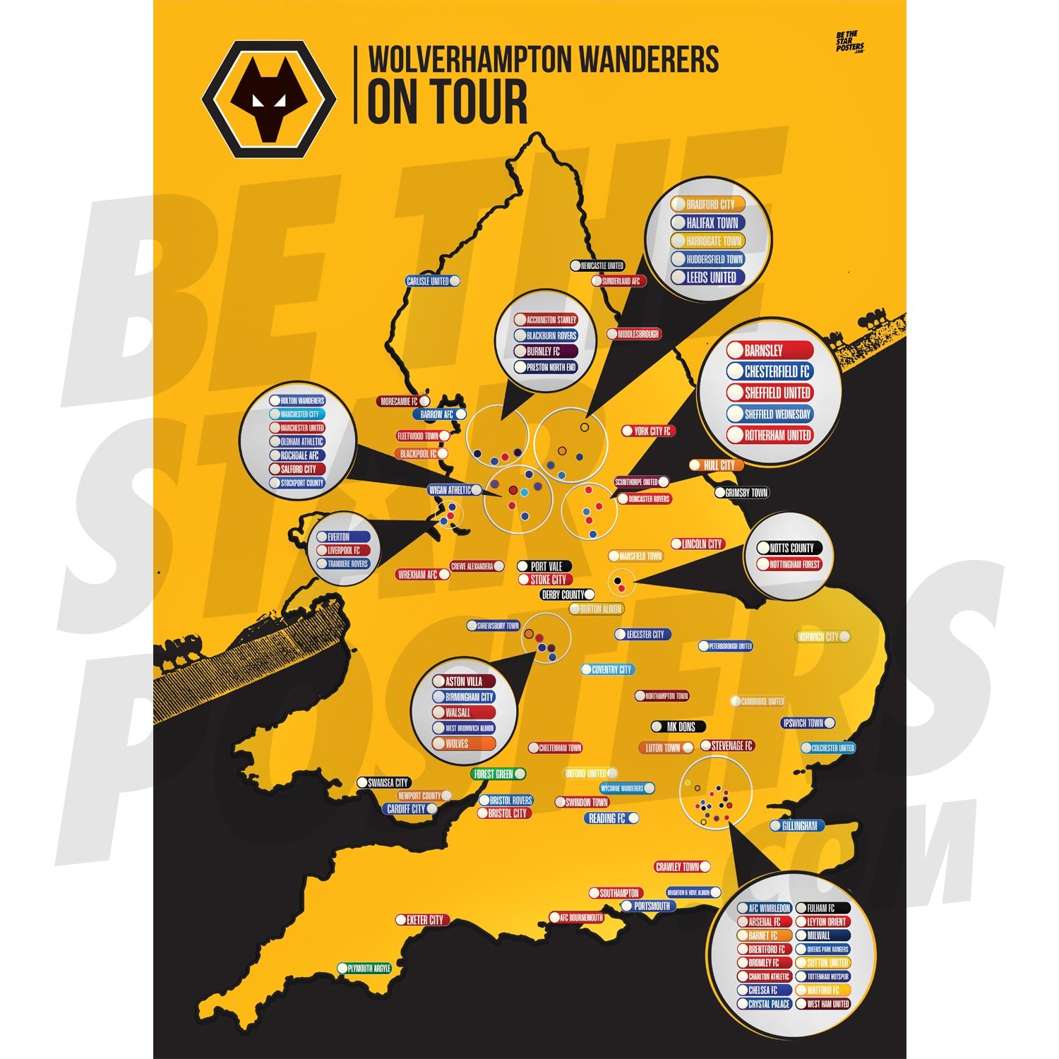 Wolverhampton Wanderers FC My Football Tour Map | A2 Poster | Official ...